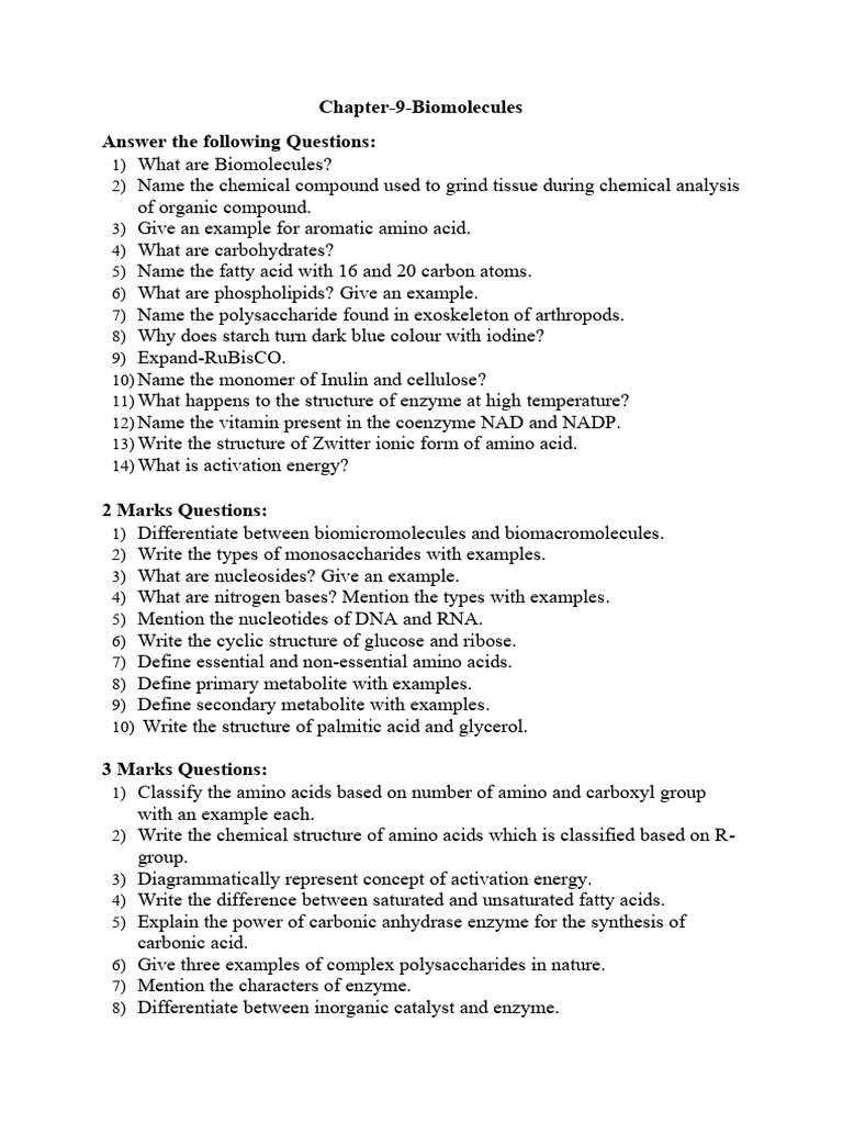 9-Biomolecules Assisgnment Questions | PDF | Enzyme | Metabolism
