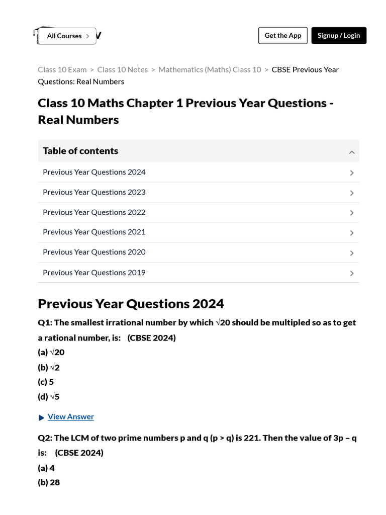 PYQs Real Numbers | PDF | Real Number | Mathematics