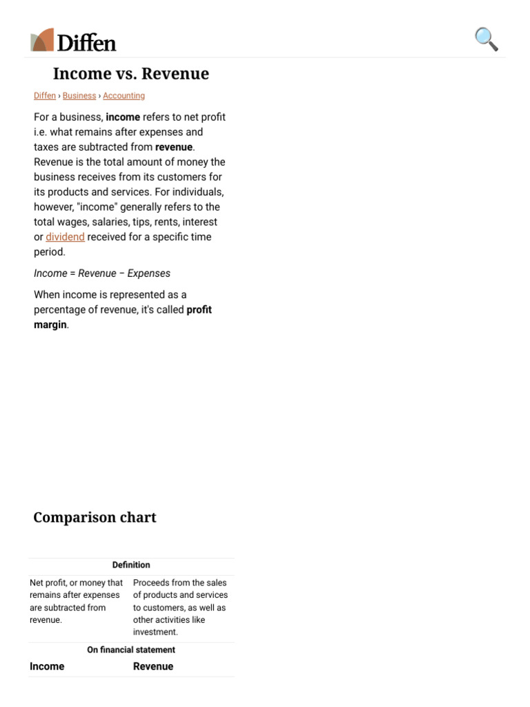 Income Vs Revenue - Difference and Comparison - Diffen | PDF