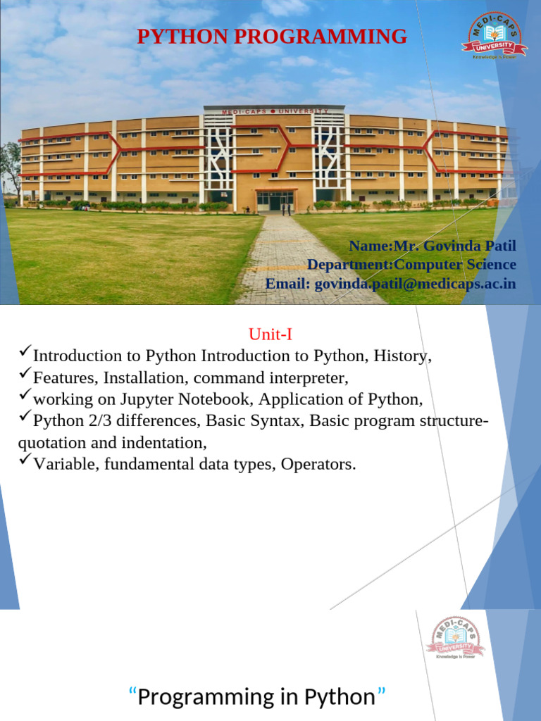 PYTHON- PPT-UNIT- I | PDF | Python (Programming Language) | Computer Science