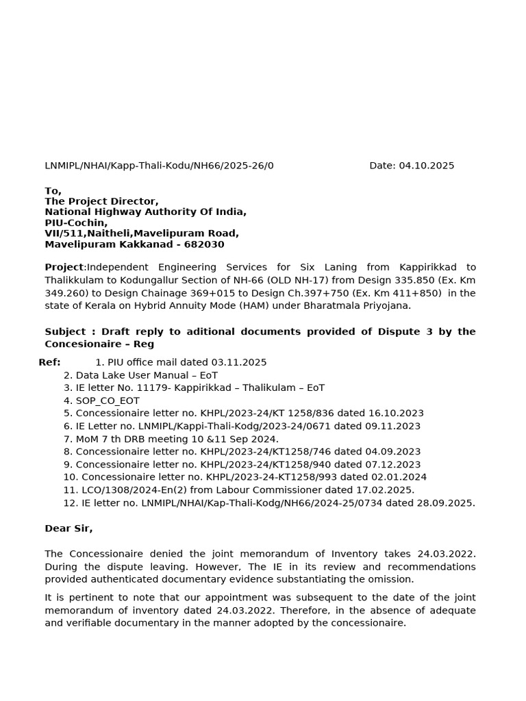 05.10.2025 Draft Reply - Dispute 3 - Submission of Additional Documents ...