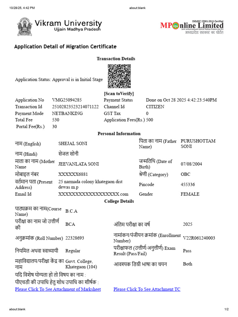 Payment Proff Sejal Soni Migration | PDF