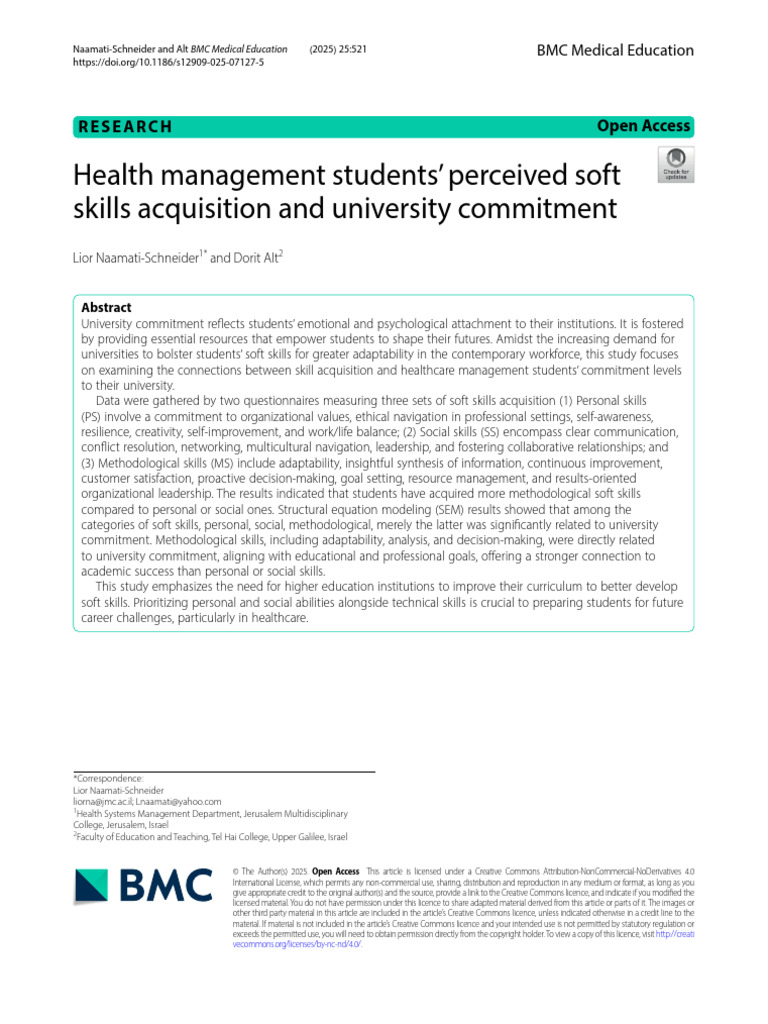Health Management Students' Perceived Soft Skills Acquisition and ...
