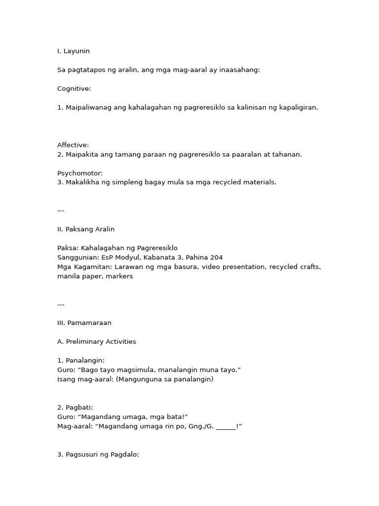Detailed Lesson Plan Esp | PDF