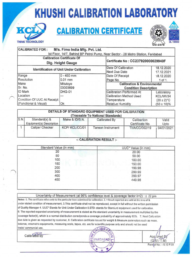 Calibration Laboratory Test Report | PDF