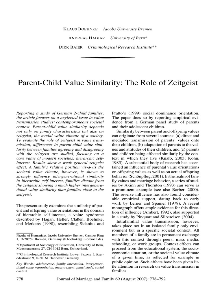 Parent-Child Value Similarity the Role of Zeitgeist | PDF | Twin ...