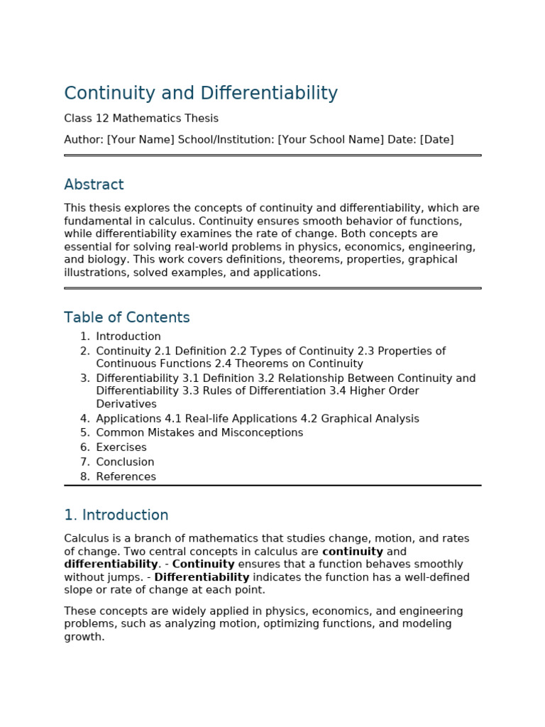 Continuity Differentiability Thesis | PDF | Derivative | Continuous Function