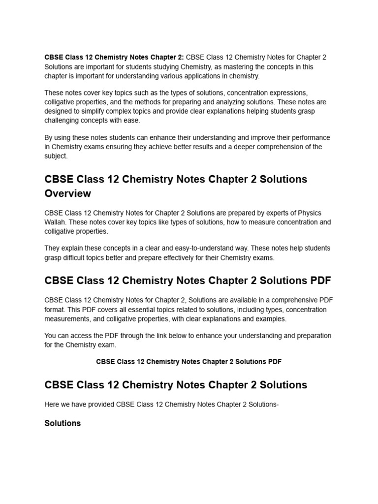 Class 12 Chemistry Notes Complete Series Ch2 to Ch14 Final | PDF ...