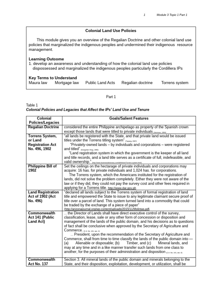 Module 3 Topic 1 Part 1 - Colonial Land Use Policies | PDF | Indigenous ...
