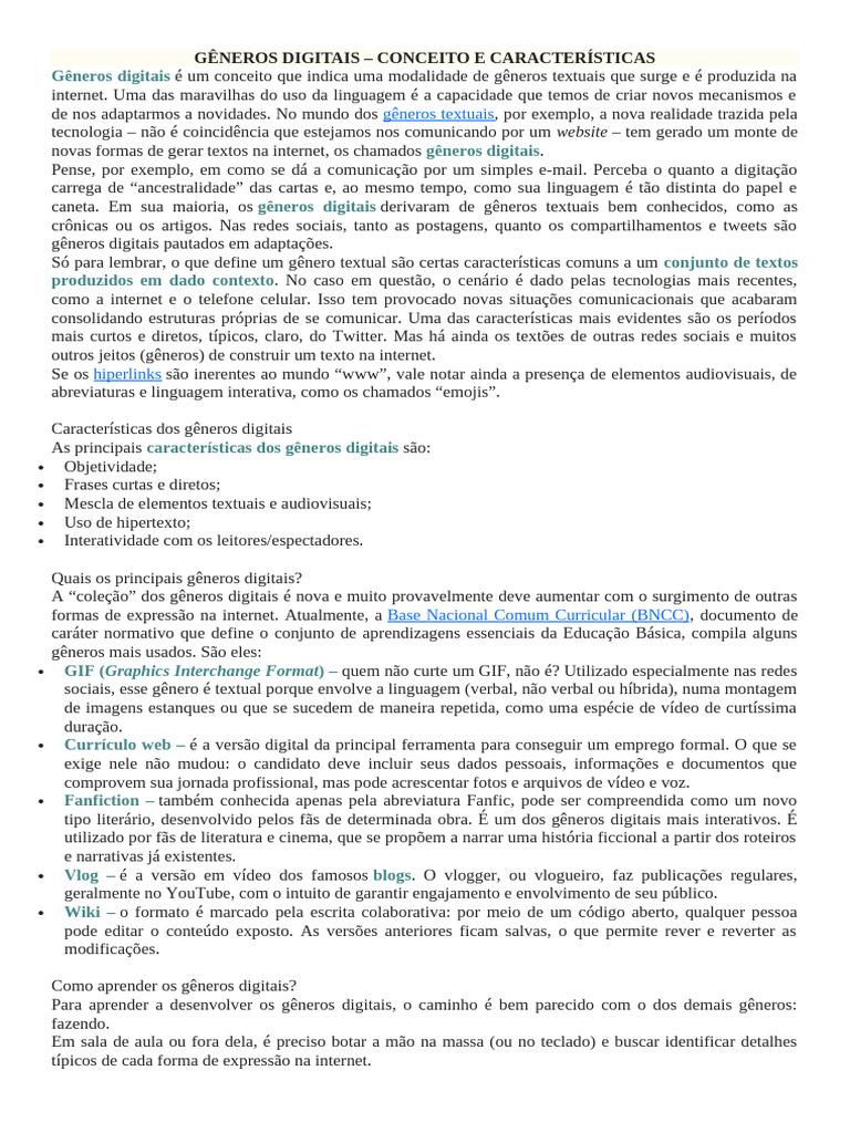 Gêneros Digitais | PDF | Hipertexto | Internet