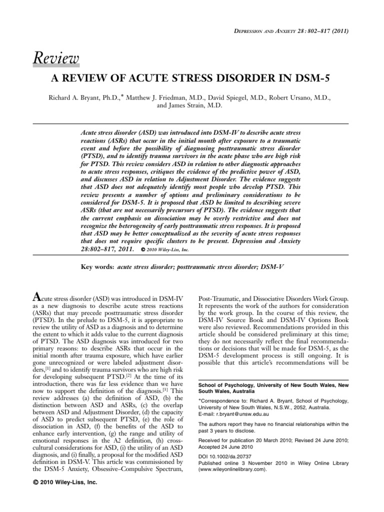 Review of Acute Stress Disorder in DSM-5 | PDF | Psychological Trauma ...