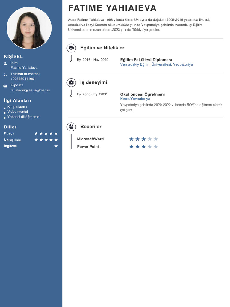 CV Fatime Yahiaieva #1 | PDF