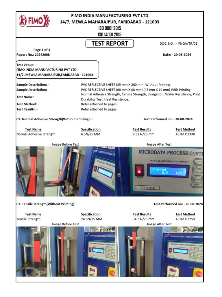 PVC Reflective Sheet Test Report | PDF | Building Materials | Physical ...