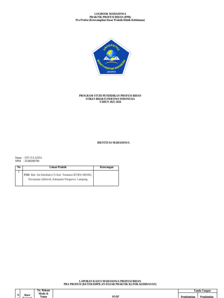 Loogbook Stase 1 Kb 3bulan | PDF
