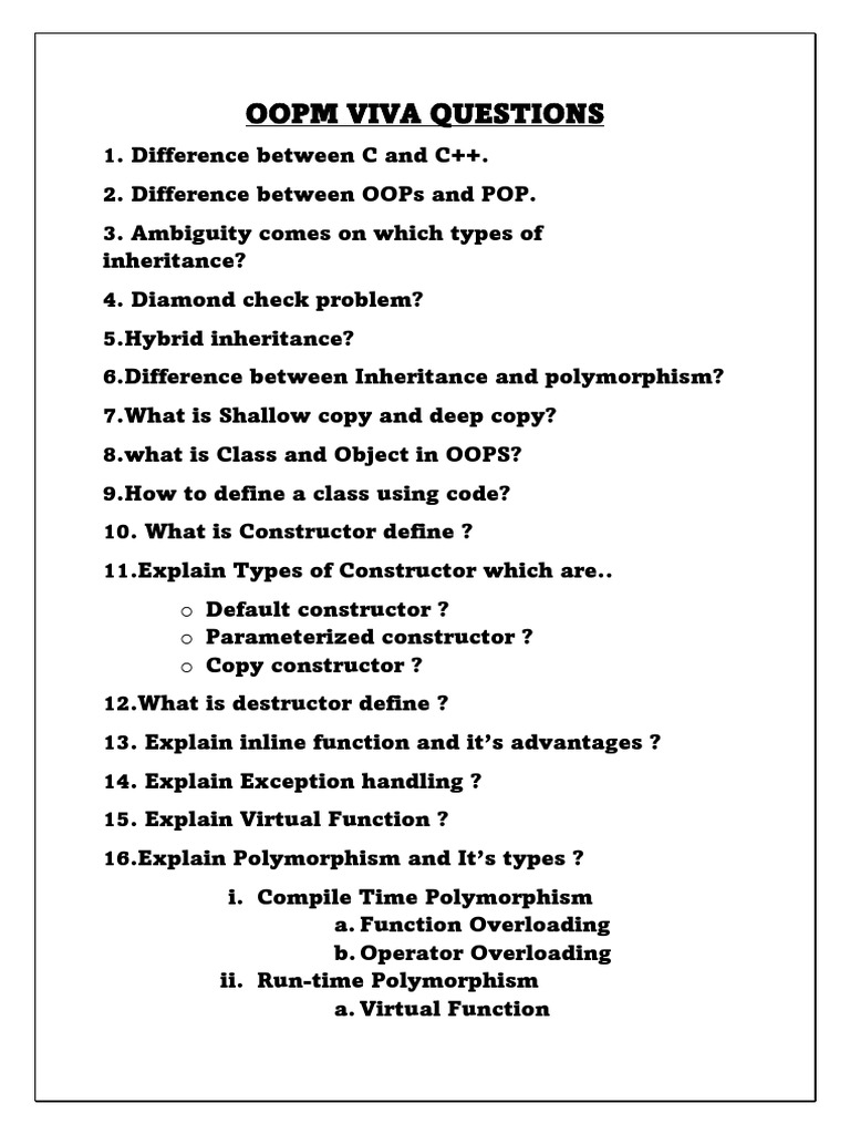 Oopm Viva Questions | PDF