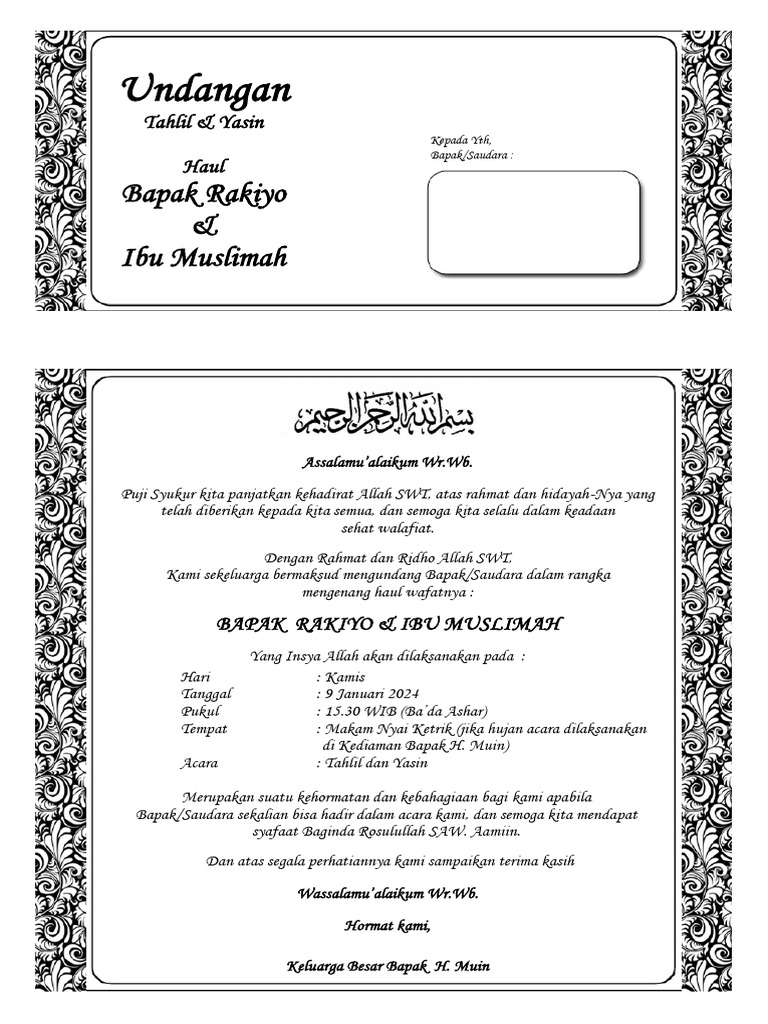 Undangan Tahlil Haul | PDF