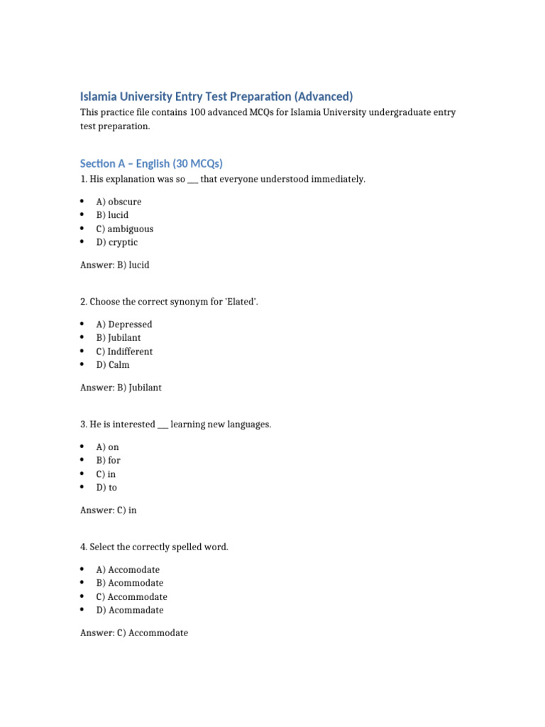 Iub Test Preparation | PDF