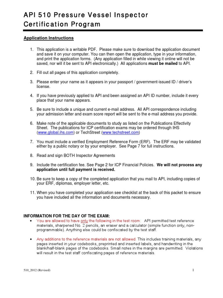 API 510 Application | PDF | Notary Public | Payments