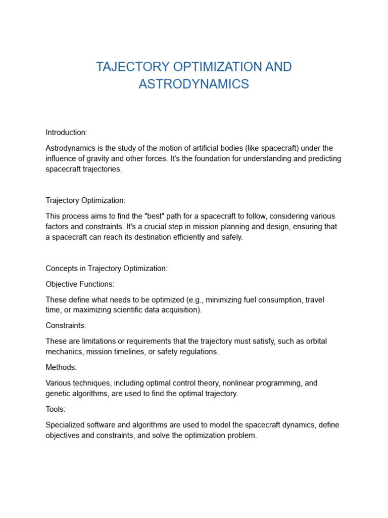 Tajectory Optimization and Astrodynamics | PDF | Mathematical Optimization | Trajectory