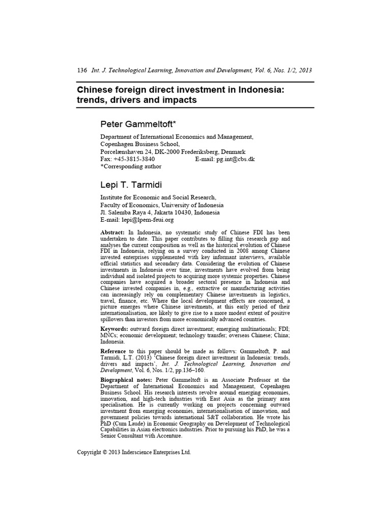 Chinese Foreign Direct Investment in Indonesia Tre | PDF | Foreign ...