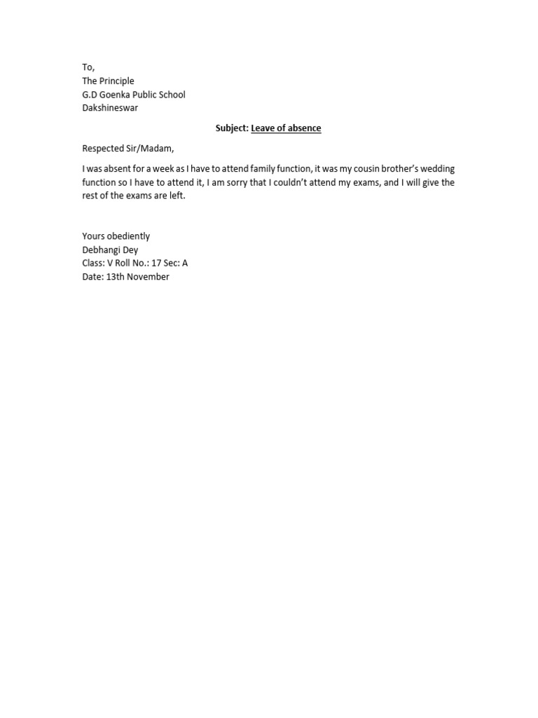 Leave Application for Wedding Absence | PDF