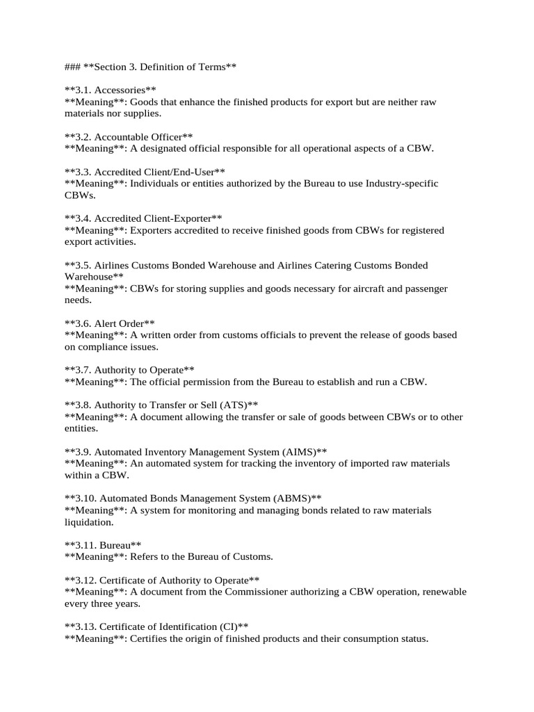 Def of Terms Sum | PDF | Customs | Warehouse