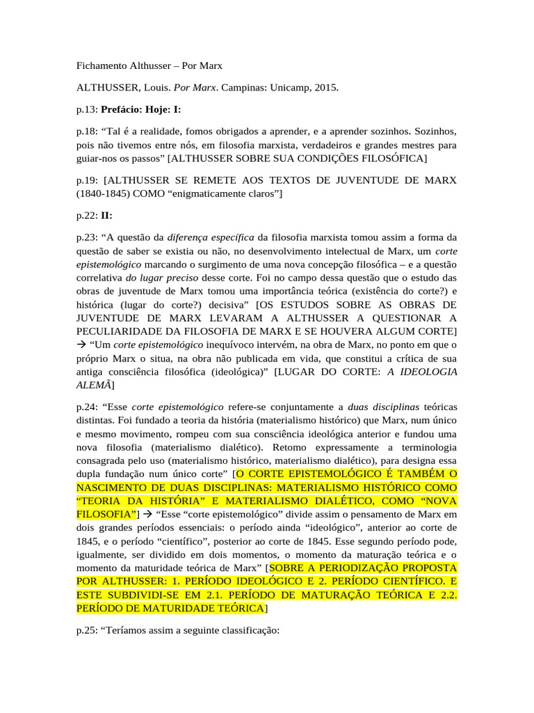 Fichamento Althusser - Por Marx | PDF | Karl Marx | Louis Althusser