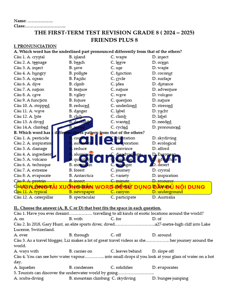 Grade 8 First-Term Test Revision 2024 | PDF | Waste | Plastic