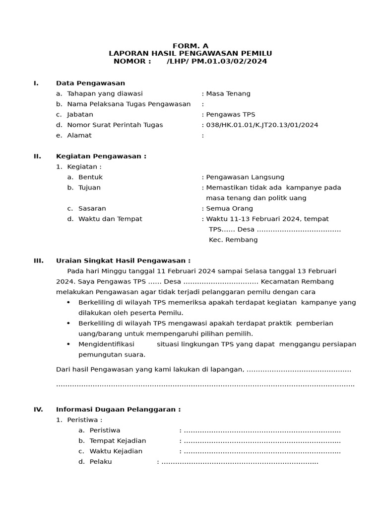 FORM A Masa Tenang | PDF