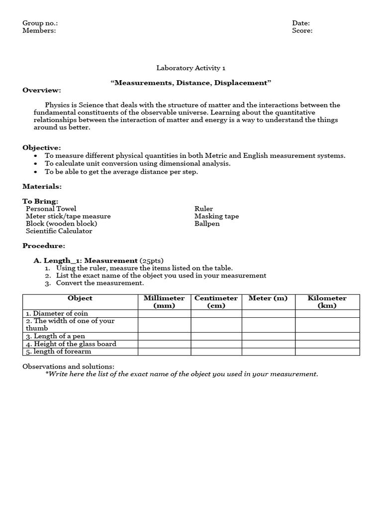 Physics Lab: Measuring Distance & Displacement | PDF | Measurement ...