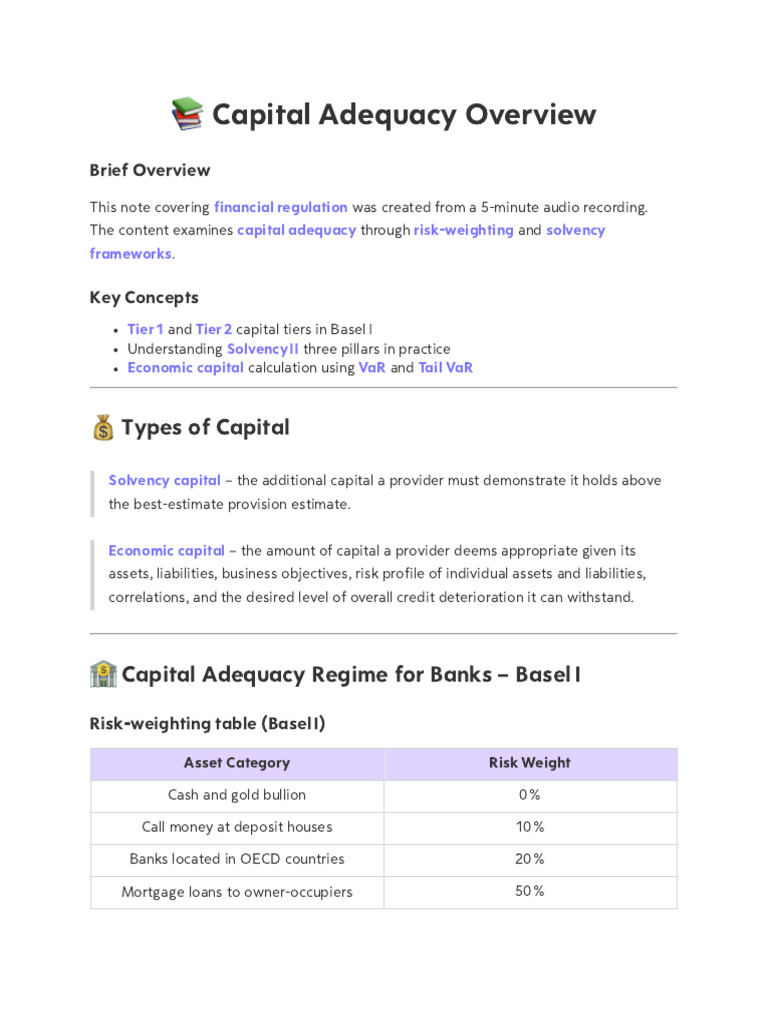 Capital Adequacy, Tiering, And Risk Weighting | PDF | Capital ...