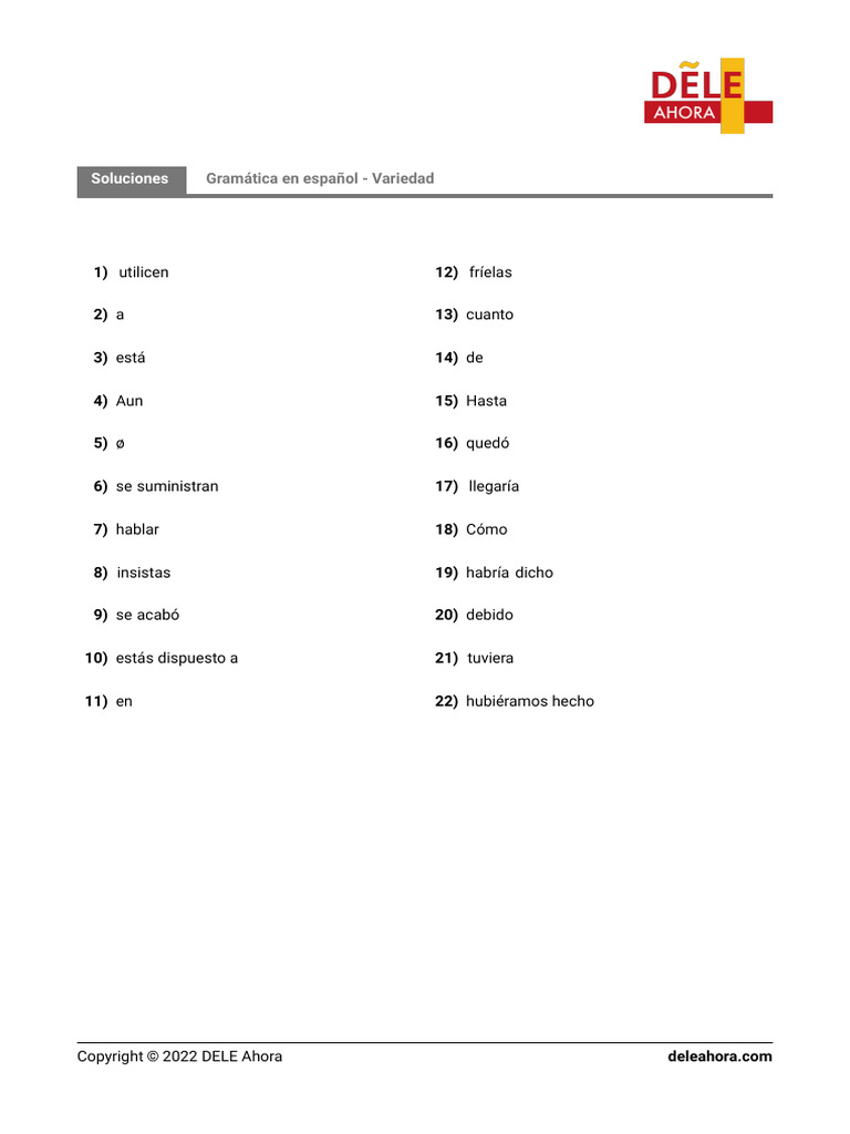 Gramatica en Espanol Variedad Soluciones | PDF