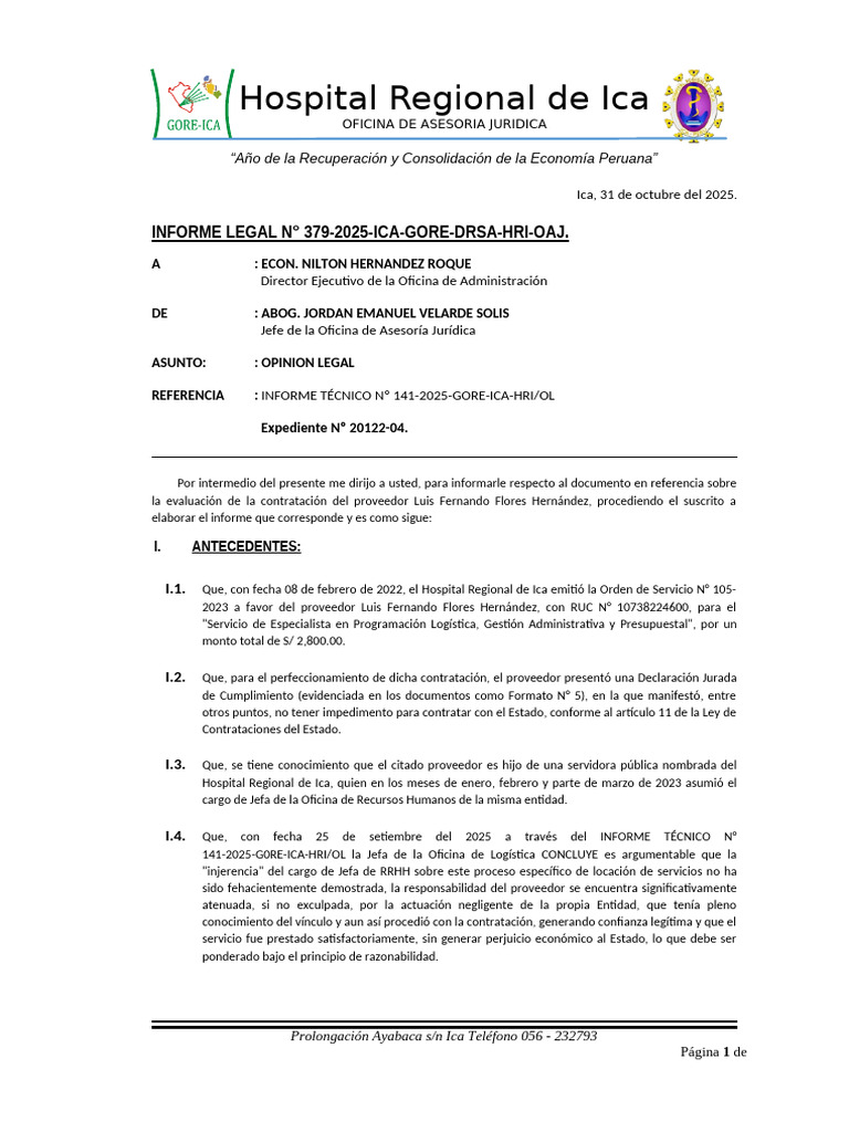 Modelo de Informe Legal #379 (Presunta Infraccion Del Provedor Luis ...