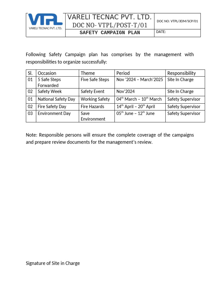 Safety Campaign Plan | PDF