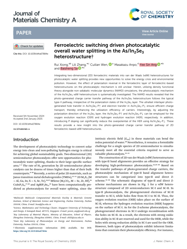 Ferroelectric Switching Driven Photocatalytic Overall Water Splitting ...