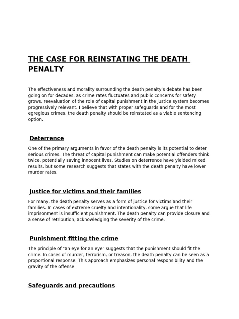 Arguments for Reinstating the Death Penalty | PDF | Punishments ...