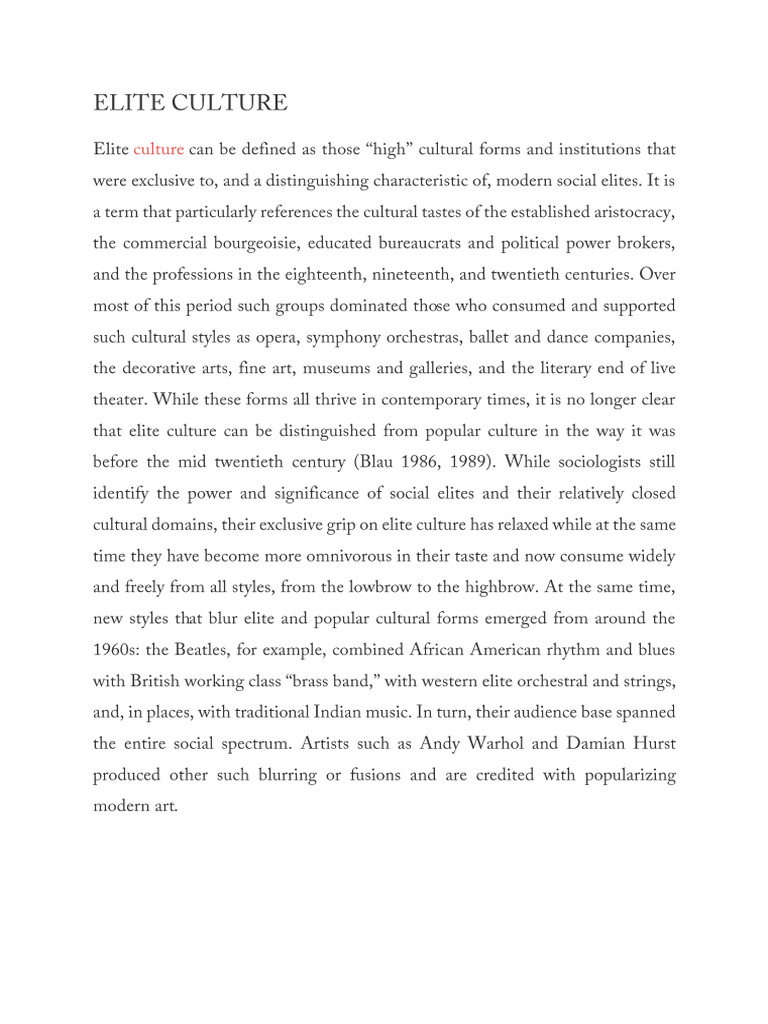 Elite Culture | PDF