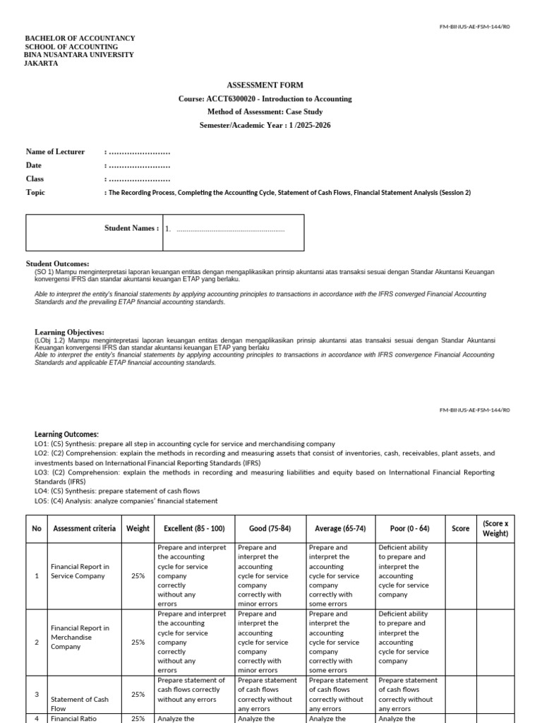ASSESSMENT FORM - ACCT6300020-Introduction To Accounting | PDF ...
