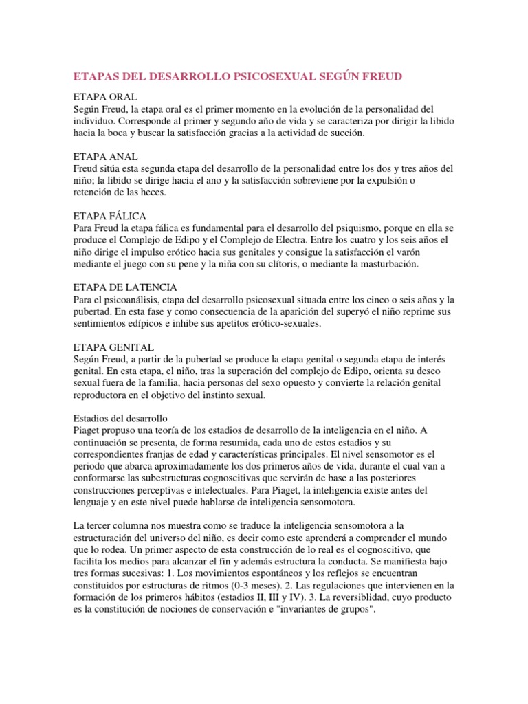 Etapas Del Desarrollo Psicosexual Según Freud | PDF | Psicología Social ...
