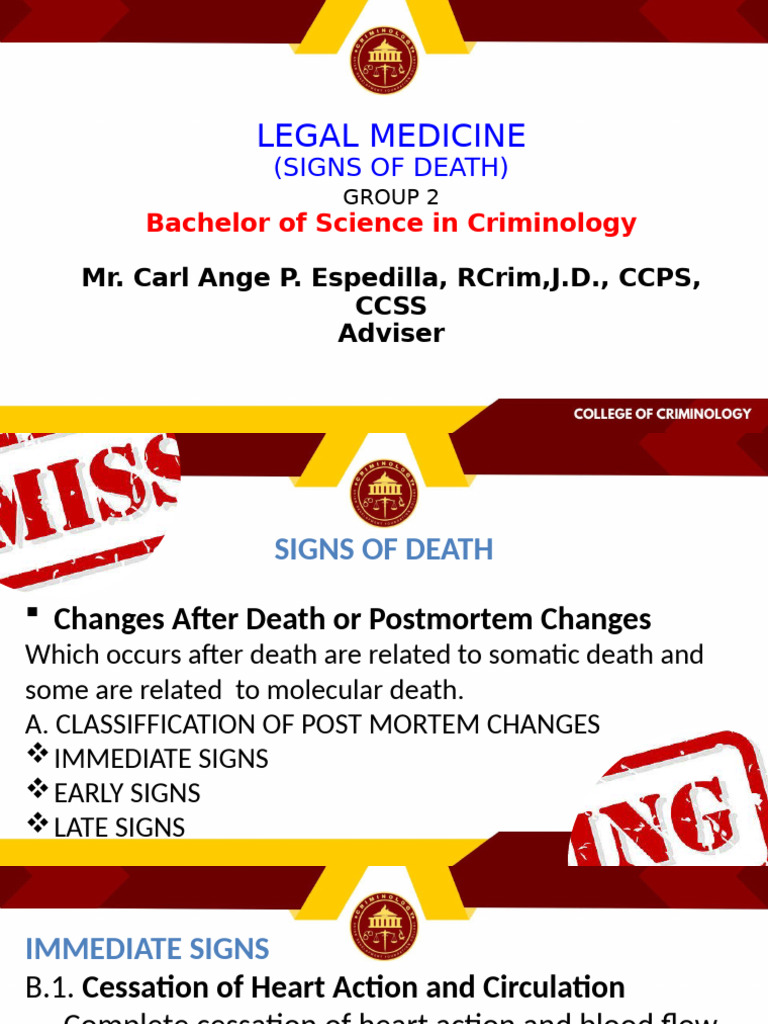 Signs of Death in Legal Medicine | PDF | Decomposition | Death