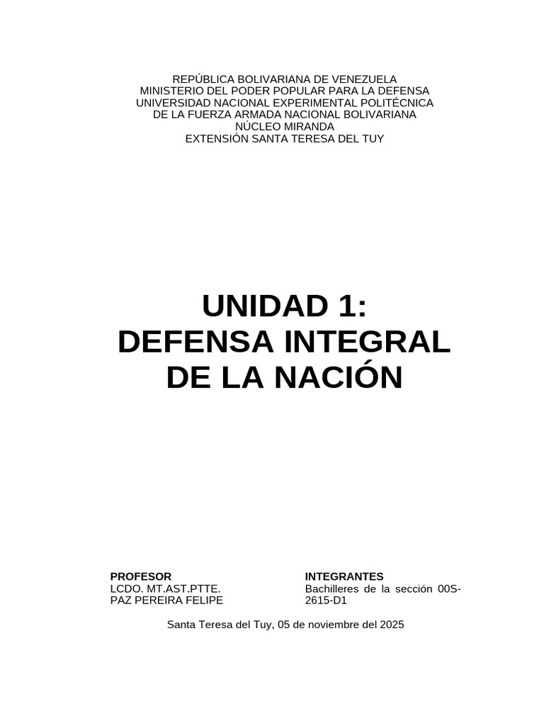 Defensa Integral de La Nacion Unidad 1 | PDF | Seguridad | La seguridad ...