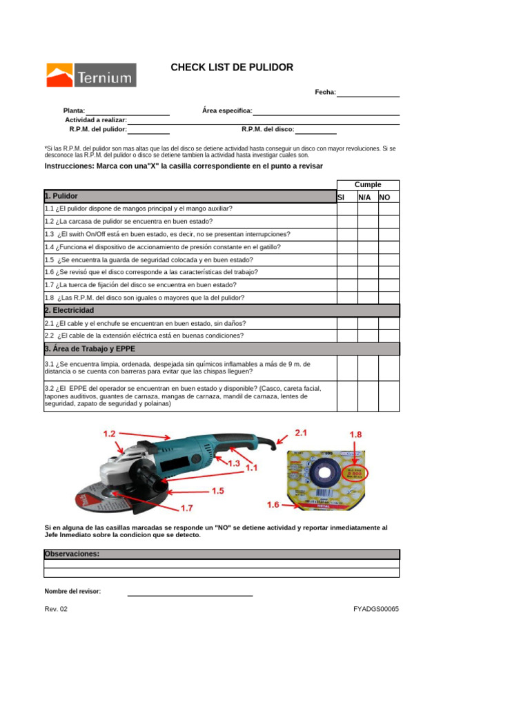 Checklist de Seguridad para Pulidores | PDF