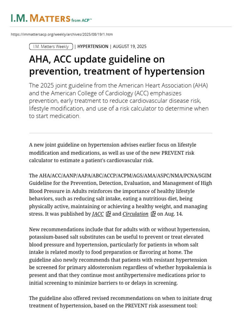 AHA, ACC Update Guideline On Prevention, Treatment of Hypertension - I ...
