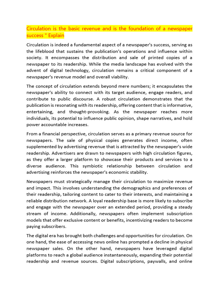 Importance of Newspaper Circulation | PDF | Newspapers | Advertising