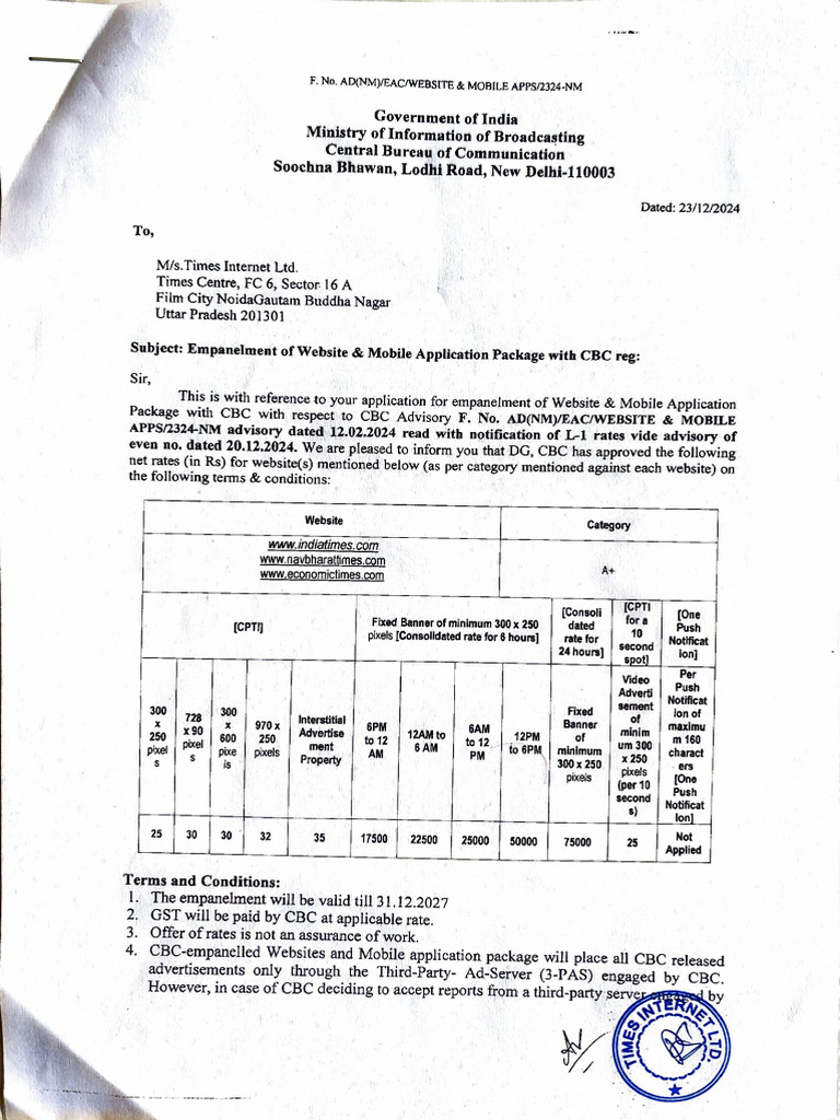 Davp Digital Rate Card | PDF