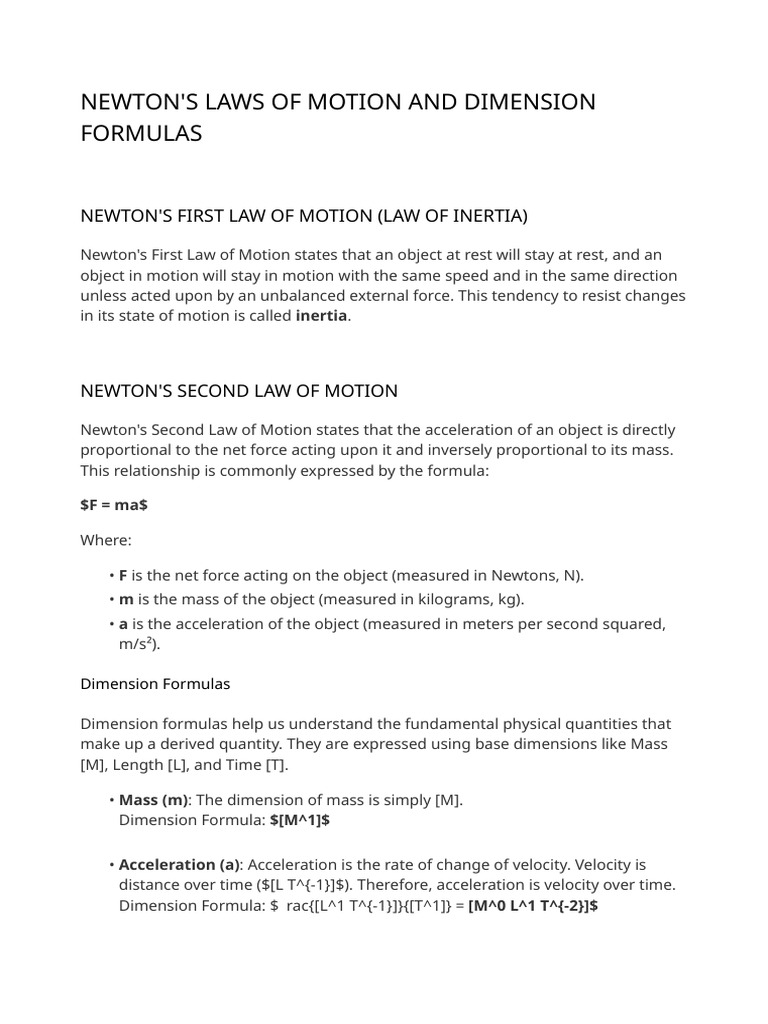 Newton's Laws and Their Dimensions | PDF