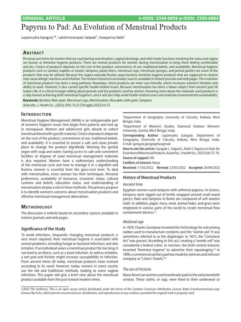 Evolution of Menstrual Products | PDF | Menstruation | Hygiene