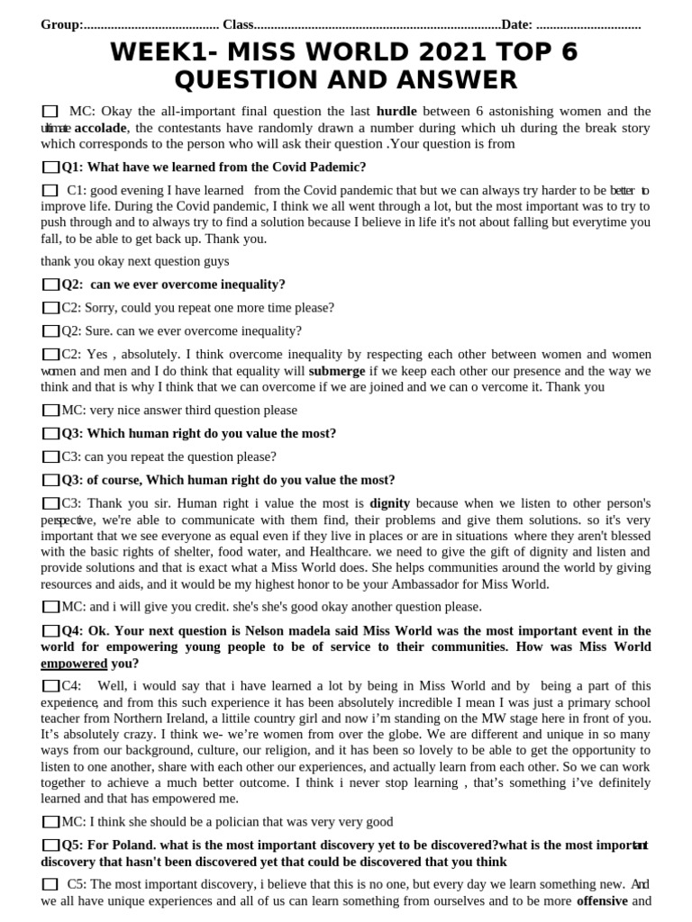 Week 1 - Miss World | PDF | Social Psychology