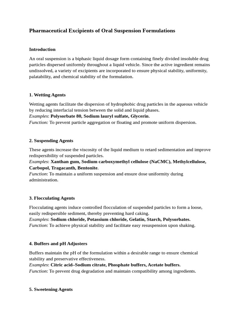 Key Excipients in Oral Suspensions | PDF | Pharmaceutical Formulation ...