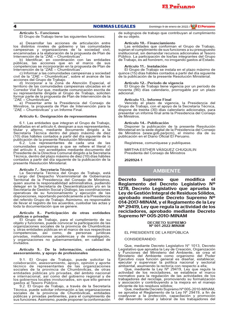 DS. 001-2022-MINAM.pdf | PDF | Residuos | Evaluación de impacto ambiental
